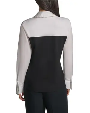 Karl Lagerfeld Paris Mixed Media Collared Sweater