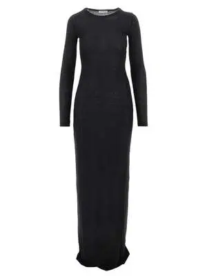 7 For All Mankind Long Viscose Crew Neck Form-fitting Dress - Navy