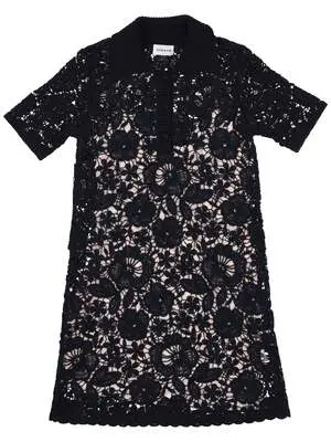 PAROSH Chic Mini Cotton Dress With Scallop Hem - Blu