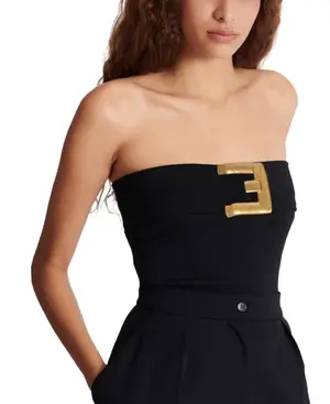 Balmain Crepe Bustier Bodysuit With Belt Detail