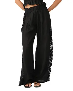PQ SWIM Jace Lace Linen Blend Cover-up Pants - Midnight
