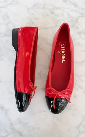 DEAR CLEMENTINE VINTAGE Chanel & Black Patent Leather Cap-toe Ballet Flats