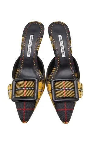 DEAR CLEMENTINE VINTAGE Manolo Blahnik Vintage Multicolor Tartan Plaid Buckle Mules - Multi