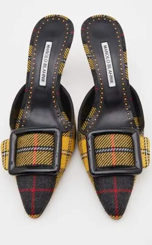 DEAR CLEMENTINE VINTAGE Manolo Blahnik Vintage Multicolor Tartan Plaid Buckle Mules