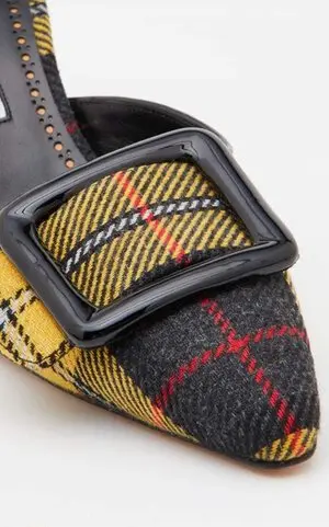 DEAR CLEMENTINE VINTAGE Manolo Blahnik Vintage Multicolor Tartan Plaid Buckle Mules