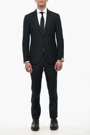 Corneliani Satin-lapel Virgin-wool Suit - Black