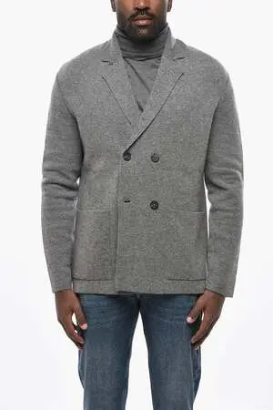 Malo Knit Double-breasted Blazer - Gray
