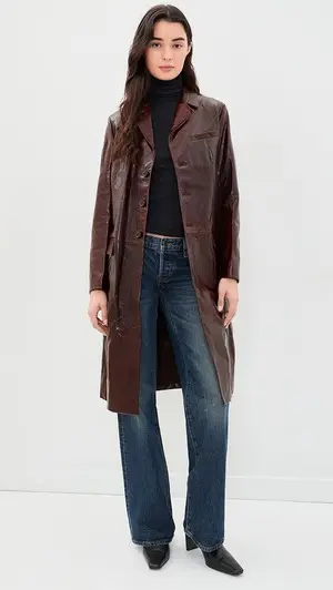 FRAME The Veda Leather Trench Coat - Currant