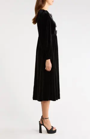 SUGARLIPS Jena Glow Bow Velvet Midi Dress