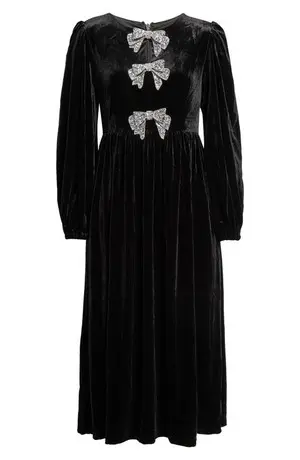 SUGARLIPS Jena Glow Bow Velvet Midi Dress