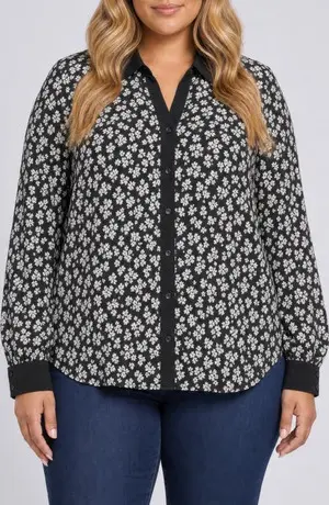 NYDJ Taylor Point Collar Shirt - Black Combo