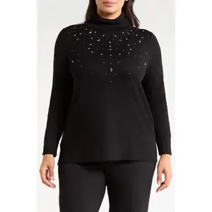 Jones New York Embellished Turtleneck Sweater - Black