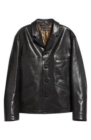 LEMAIRE Single Breasted Leather Jacket - Black