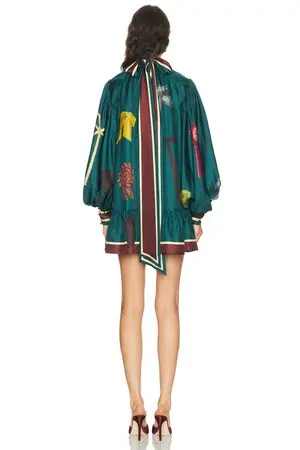 ALEMAIS Rosette Silk Mini Dress - Teal