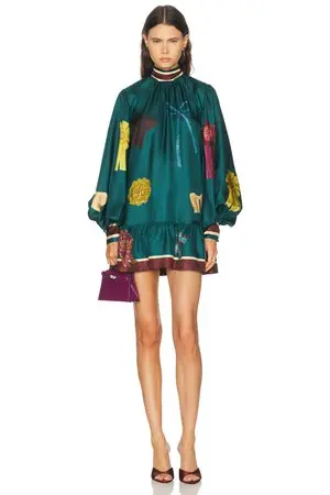 ALEMAIS Rosette Silk Mini Dress