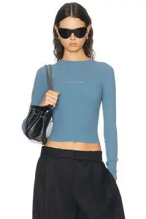 Alexander Wang Jacquard Logo Long Sleeve Crewneck Top - Chambray Blue