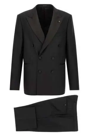 Tagliatore Tuxedo Suit With Satin Peak Lapels - Black