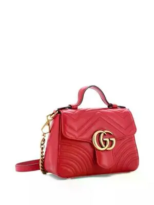 Gucci Gg Marmont Top Handle Flap Bag Matelasse Leather Mini Satchel