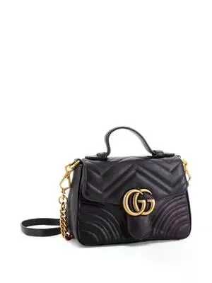 Gucci Gg Marmont Top Handle Flap Bag Matelasse Leather Mini Satchel