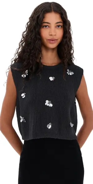 The Great. The Embellished Sweater Vest - Black