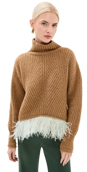 La DoubleJ High Kick Sweater With Feathers - Camel