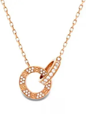 Cartier Love Interlocking Pave 18k Rose Gold And Diamonds Necklace - Pink