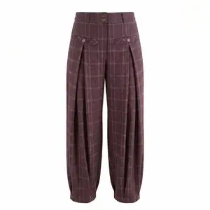 LALIPOP DESIGN Neutrals Pleated Plaid Balloon-leg Pants
