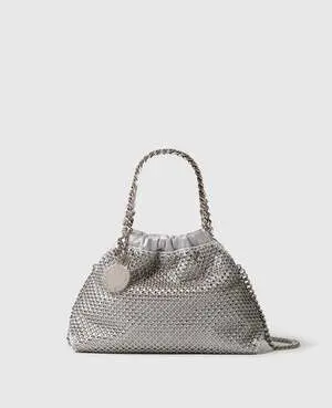 Stella McCartney Falabella Mini Crystal Mesh Drawstring Bag - Silver