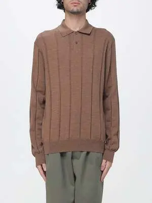 Canali Long-sleeved Polo Shirt In Pure Virgin Wool With Ribbed Collar - Camel