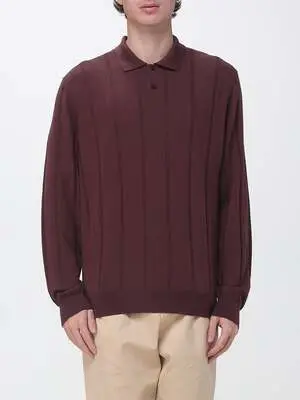 Canali Long-sleeved Polo Shirt In Pure Virgin Wool With Ribbed Collar - Red