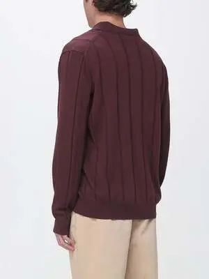 Canali Long-sleeved Polo Shirt In Pure Virgin Wool With Ribbed Collar - Red