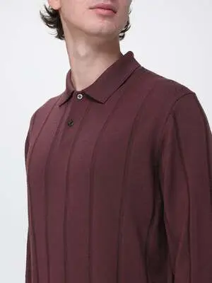 Canali Long-sleeved Polo Shirt In Pure Virgin Wool With Ribbed Collar - Red