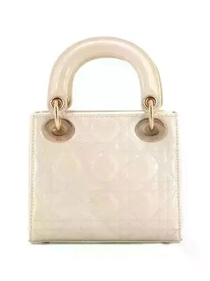 Dior Lady Chain Bag Cannage Quilt Patent Mini Satchel - White