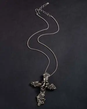 Alexis Bittar Vintage 1970s Sterling Handmade Brutalist Cross Pendant Necklace - Silver