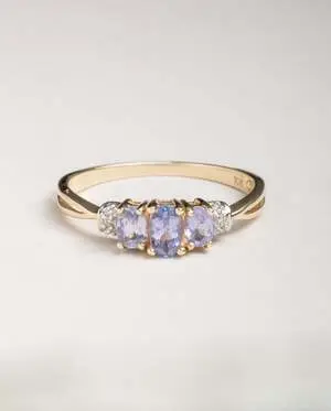 Alexis Bittar Vintage 1980s 10k Amethyst & Natural Diamond Ring - Gold