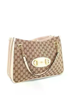 Gucci Horsebit 1955 Chain Gg Canvas With Leather Medium Tote Bag