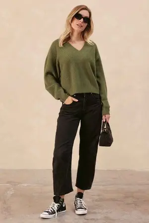27 Miles Malibu Kylie Ribbed Cashmere V Neck Sweater - Moss