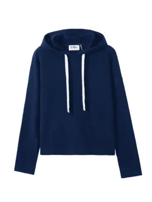 27 Miles Malibu Tova Cashmere Pullover Hoodie With Contrast Drawstring - Navy/cloud