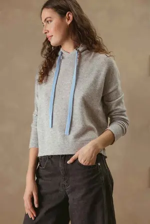 27 Miles Malibu Tova Cashmere Pullover Hoodie With Contrast Drawstring - Navy/cloud