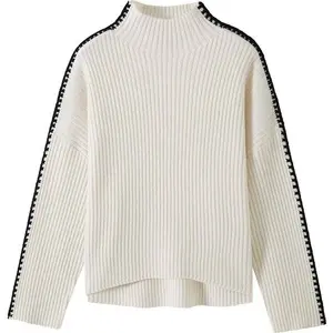 27 Miles Malibu Mochi Whip Stitch Detail Mock Neck Sweater - Cloud/black