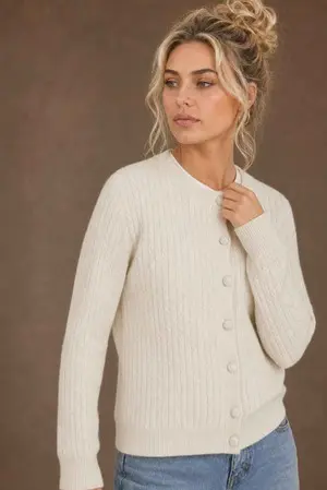 27 Miles Malibu Alyssa Cashmere Cable Crew Neck Cardigan