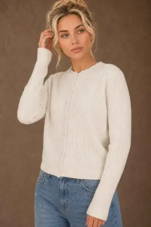 27 Miles Malibu Alyssa Cashmere Cable Crew Neck Cardigan