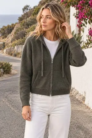 27 Miles Malibu Rowe Cashmere Cropped Zip Hoodie