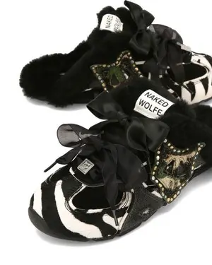 NAKED WOLFE Adorn Suede Mules - Zebra