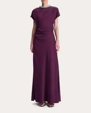 Simkhai Eliza Crystal Satin Drape Gown