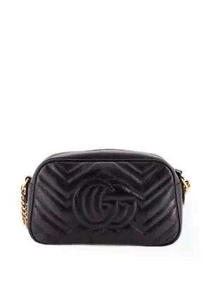 Gucci Gg Marmont Shoulder Bag Matelasse Leather Small Crossbody Bag - Black