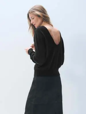 WHITE & WARREN Cashmere Scoop Back Sweater In Size