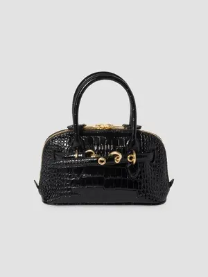 Miu Miu Aventure Crocodile Embossed Calfskin Top Handle Mini Bag Black