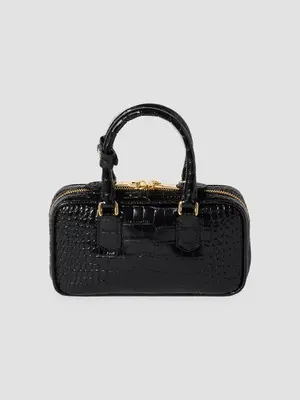 Miu Miu Mini Arcadie Top Handle Bag In Crocodile Embossed Leather - Black