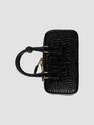 Miu Miu Mini Arcadie Top Handle Bag In Crocodile Embossed Leather - Black